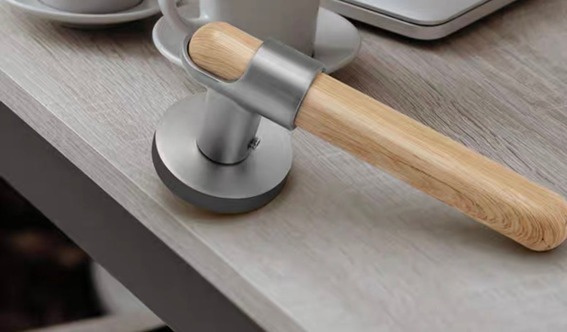 Oak Wood Door Lever Brushed Nickel Door Lock Handle - Etsy