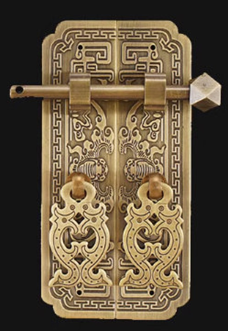 Retro Asian Latch, Chinese Antique Pure Brass Handle, Antique Brass ...