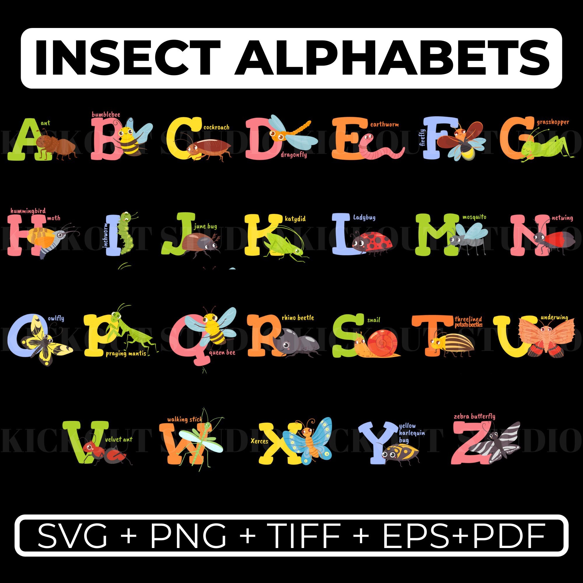 Insect Alphabets Svg Cartoon Insect Alphabets A Z For Kids Etsy Insect Alphabets Svg Cartoon Insect Alphabets A Z For Kids Etsy