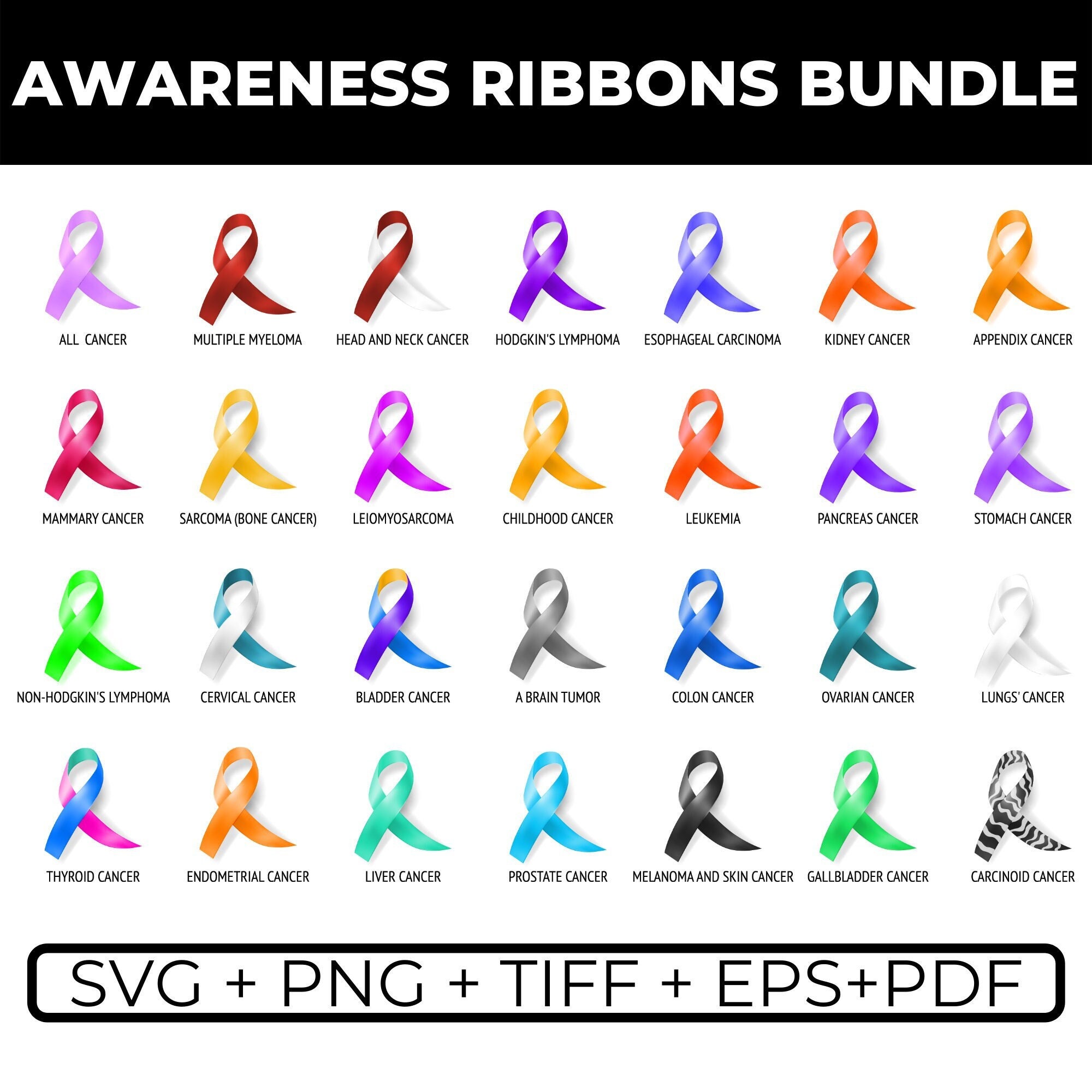 Awareness Ribbon SVG Awareness Ribbons Bundle Cancer