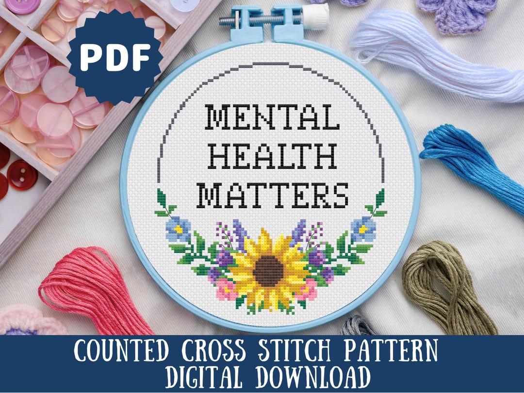 Mental Health Matters Cross Stitch Pattern: Affirmations Embroidery ...