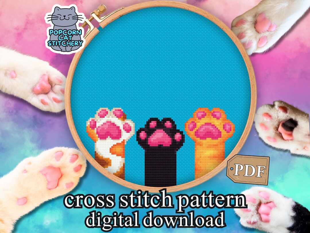 Cat Paws Cross Stitch Pattern: Modern Embroidery, Cat Lover Gift ...