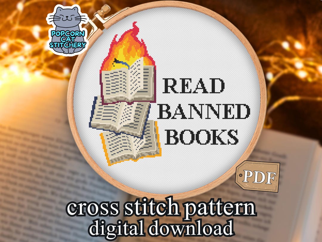 Banned Books Cross Stitch Pattern | Fahrenheit 451 Modern Cross Stitch ...