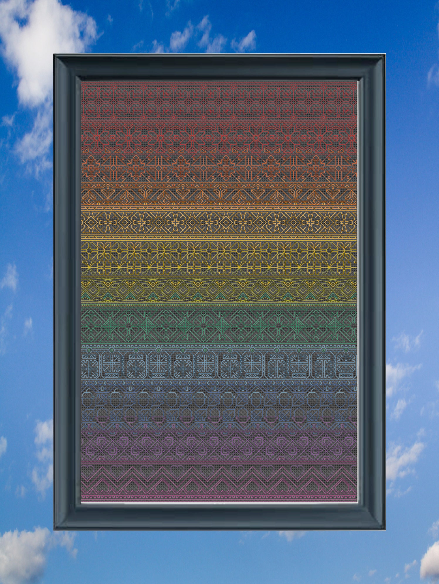 Colorful Rainbow Blackwork Sampler Cross Stitch Pattern - Etsy