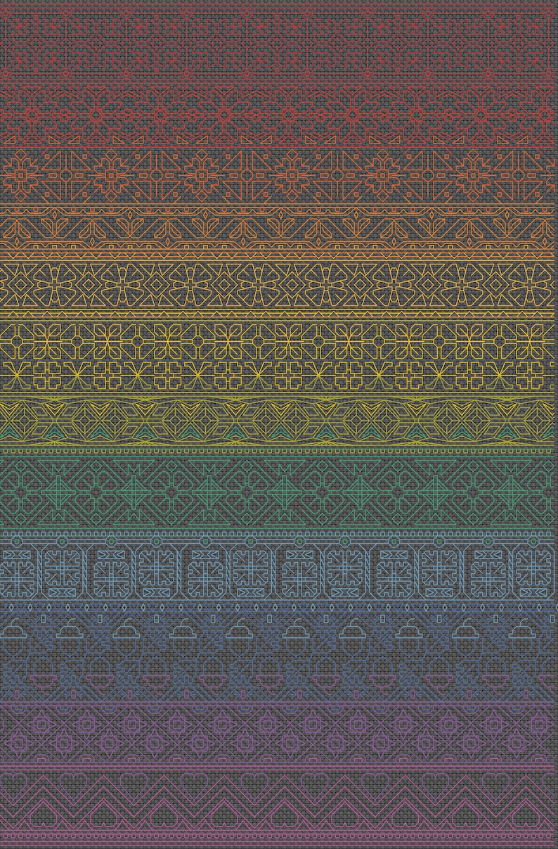 Colorful Rainbow Blackwork Sampler Cross Stitch Pattern - Etsy