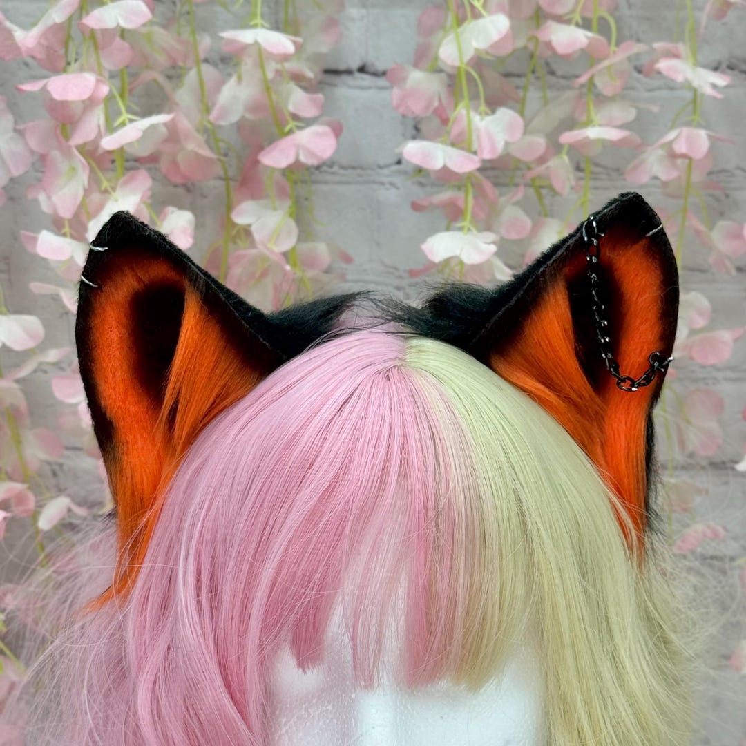 Premade Halloween Cat Ears Headband: Orange & Black Pumpkin Neko Style ...