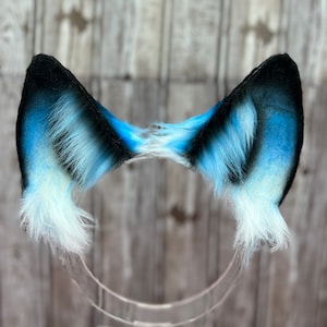 Blue and Black Fox Ears Faux Fur Cosplay Faux Fur Animal Ears Wolf ...