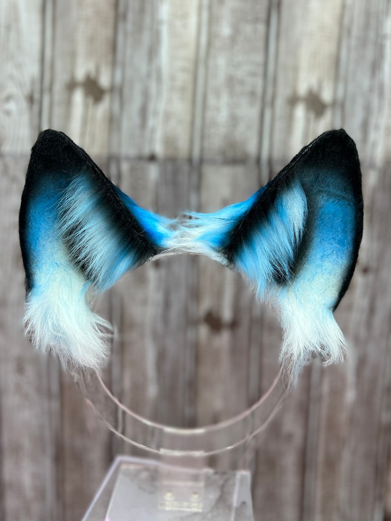 Blue and Black Fox Ears Faux Fur Cosplay Faux Fur Animal Ears | Etsy