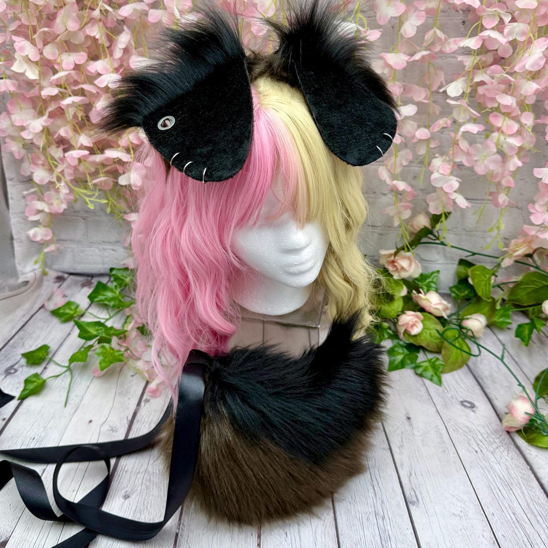 Floppy Goth Puppy Ears and Tail Set: Black & Brown Cosplay - Etsy
