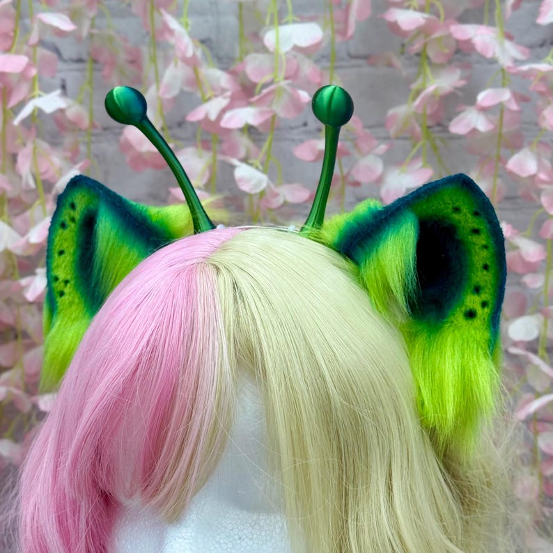 Alien Cat Ears Headband: Green & Blue Kemonomimi Costume With Antenna ...