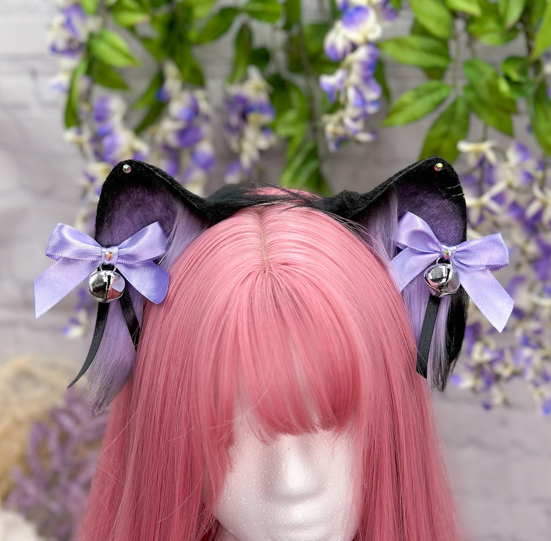Lavender Purple and Black Cat Ears and Tail Cat Ears With Bows Costume ...