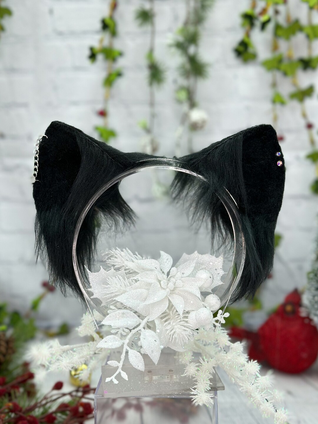 Black Cat Ears Goth Neko Ears and Tail Headband Gothic Black Cat ...