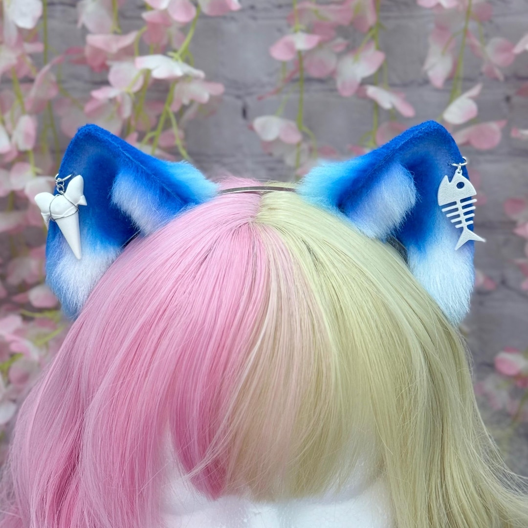Blue Shark Cat Ears: Ocean Nekomimi With Fish Bone Charm - Etsy