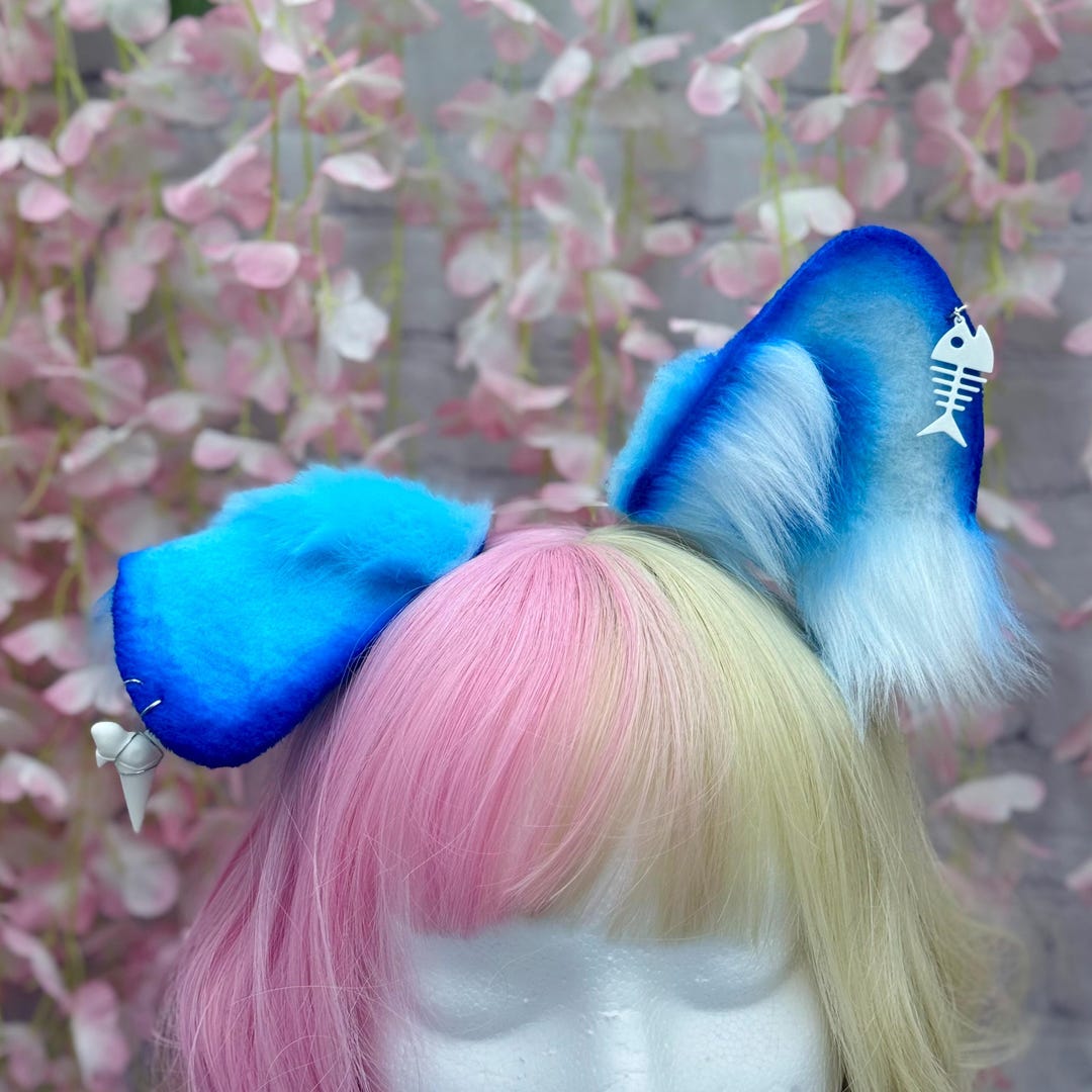 Premade Blue and White Puppy Shark Ears Dog Ocean Themed Kemonomimi Pup ...