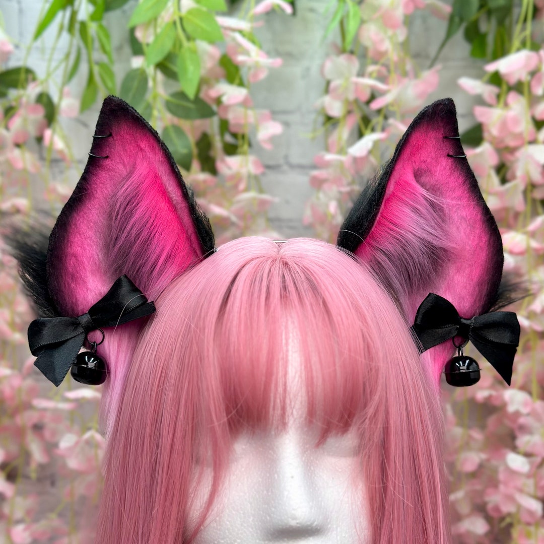 Halloween UV Neon Pink and Black Bat Ears Bat Ear Headband Monster ...