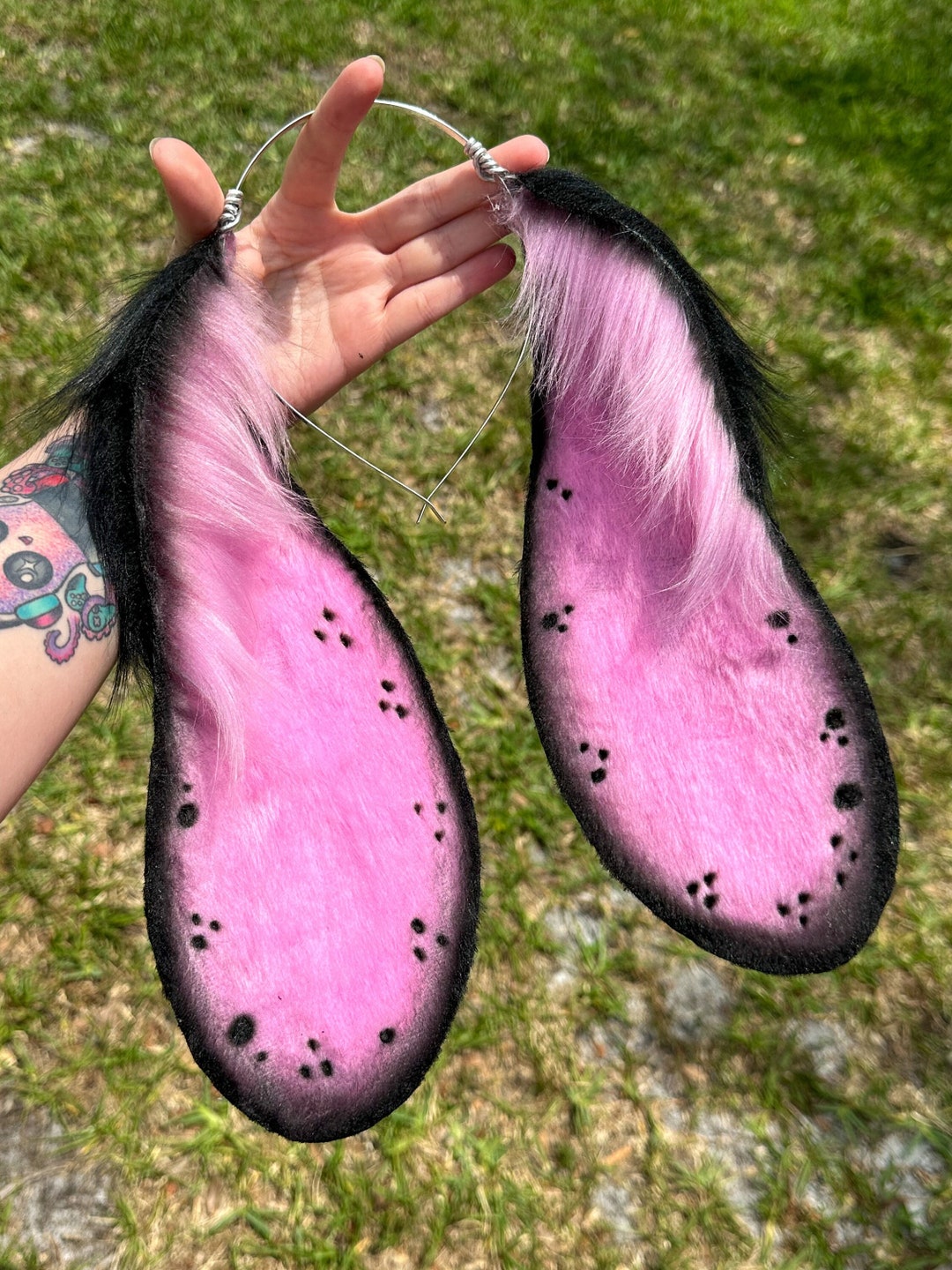 Pink and Black Lop Bunny Ears , Kawaii Goth Bunny Ears Headband Fully ...