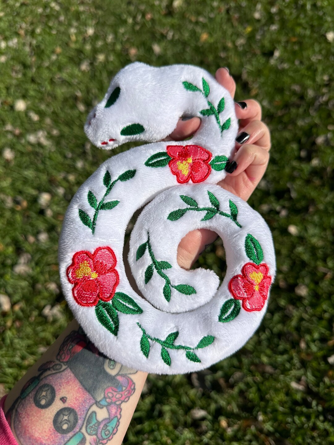 Premade Christmas Red Flower Snake Plush Handmade Poinsettia Snake ...