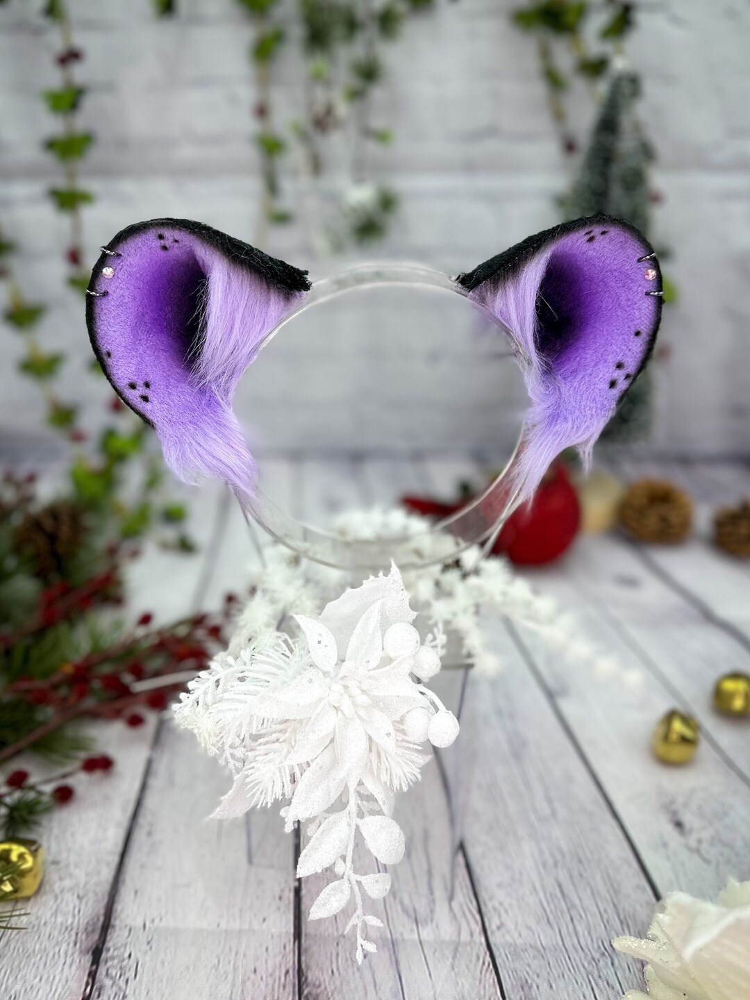 Pastel Purple and Black Round Mouse Ears Cosplay Round Cat Ears ...