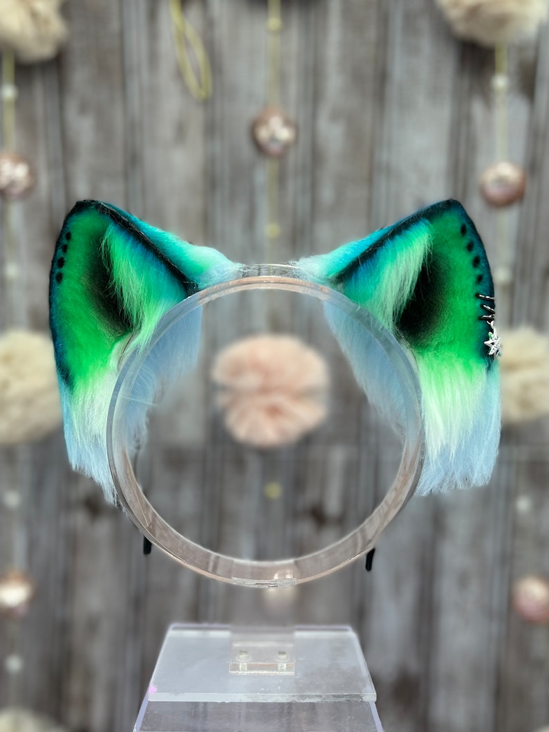 Space Cat Ears Green Black And Blue Cat Ear Headband Realistic Etsy