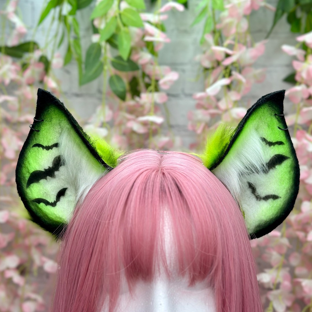 Halloween UV Neon Green and Black Bat Ears Bat Ear Headband Monster ...