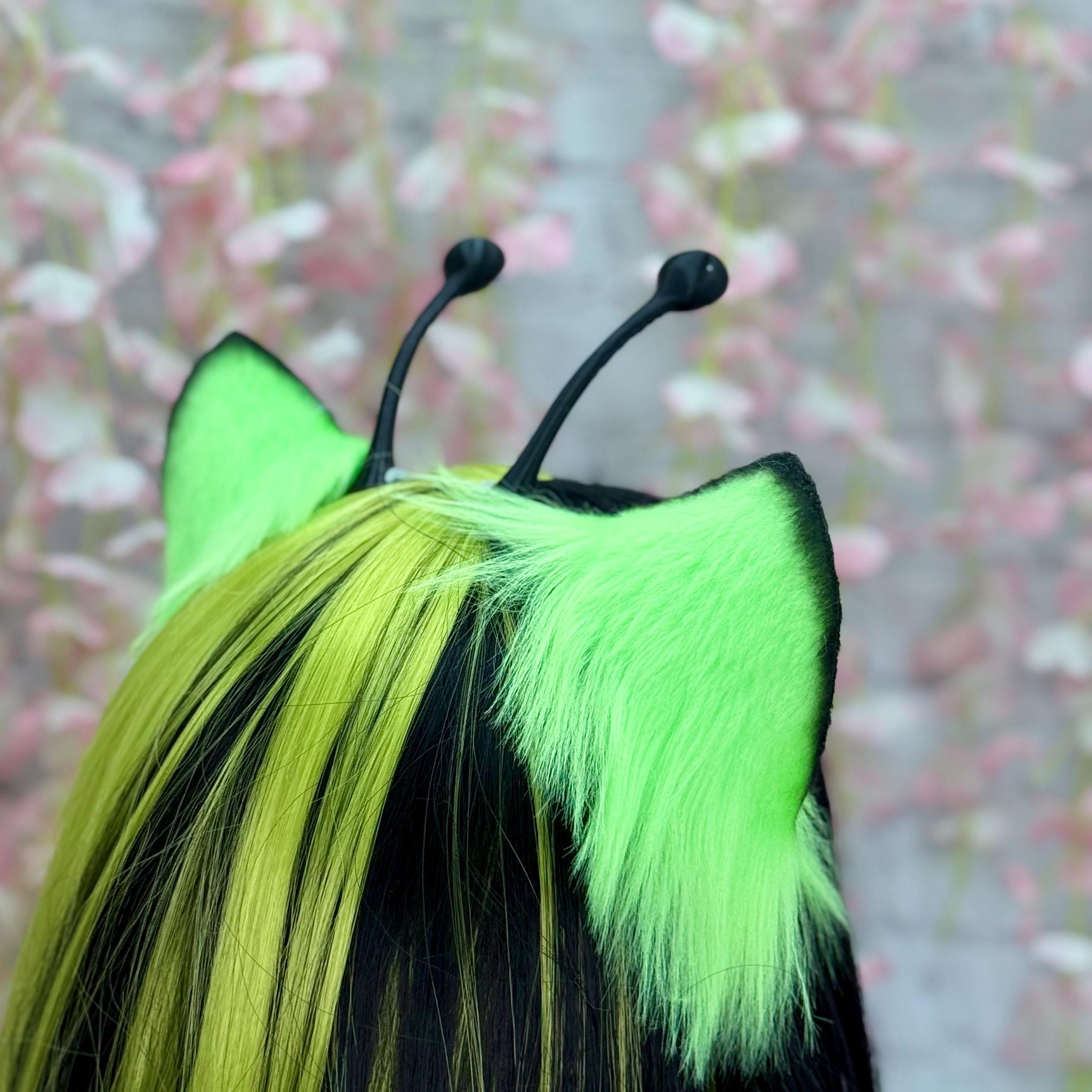 Alien Cat Ears Headband: UV Neon Green Kemonomimi Ears With Antenna - Etsy