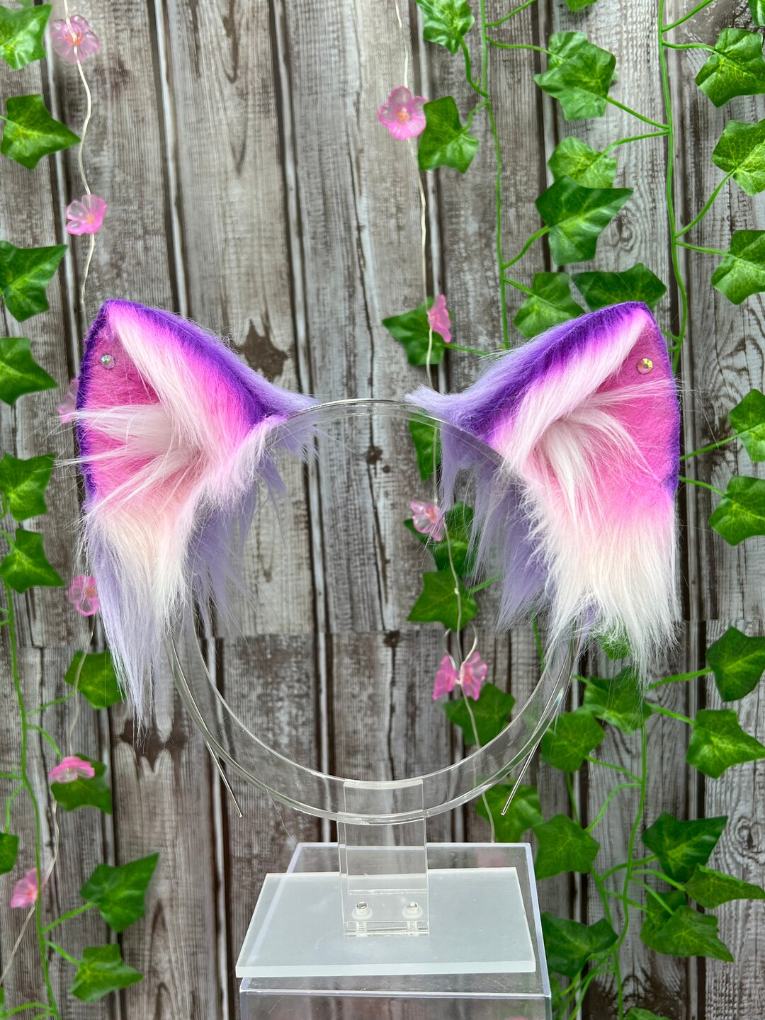 Pink and Purple Cat Ears Headband With Tail Kawaii Kitten Ears Cosplay ...