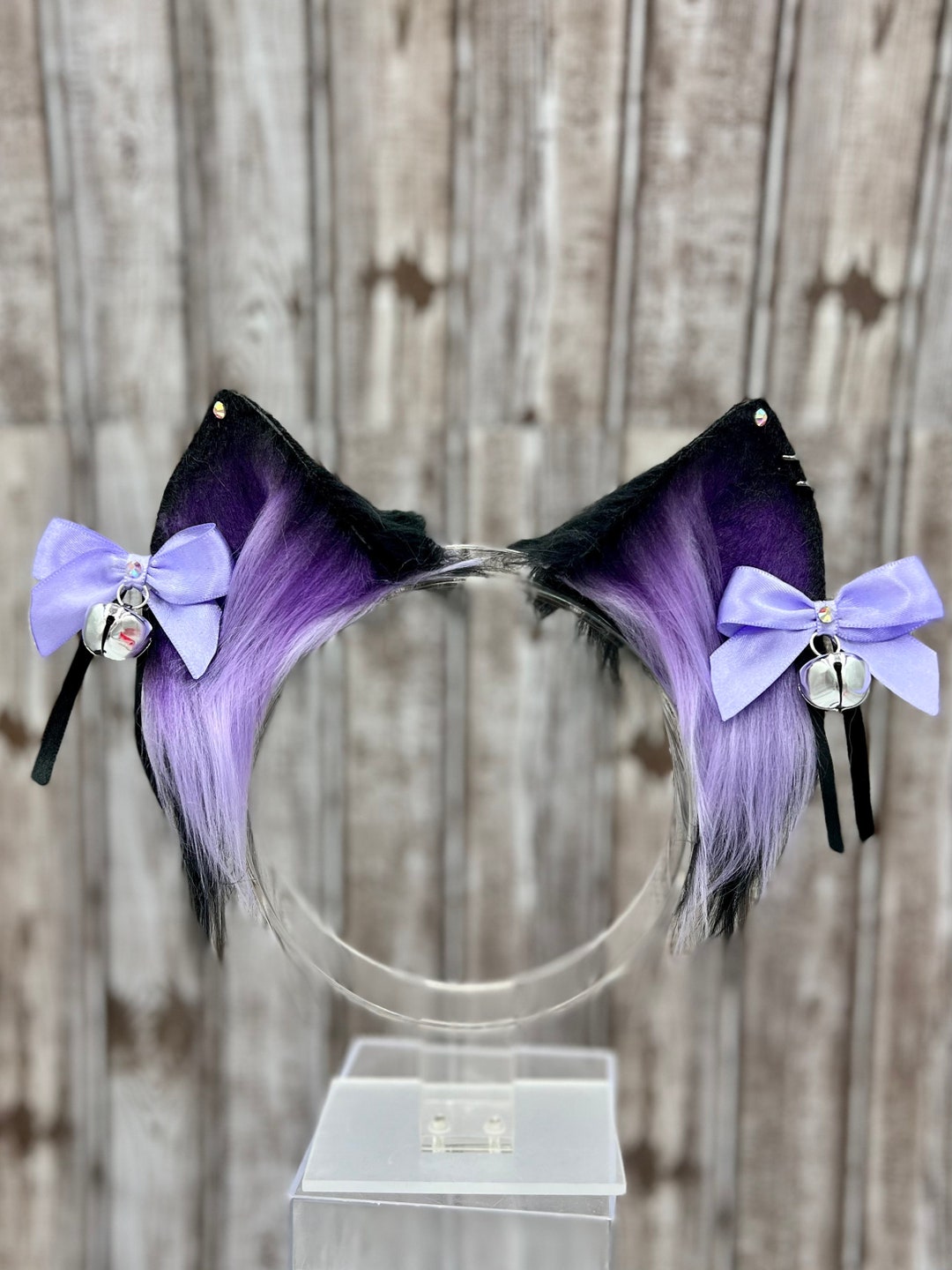 Lavender Purple and Black Cat Ears and Tail Cat Ears With Bows - Etsy