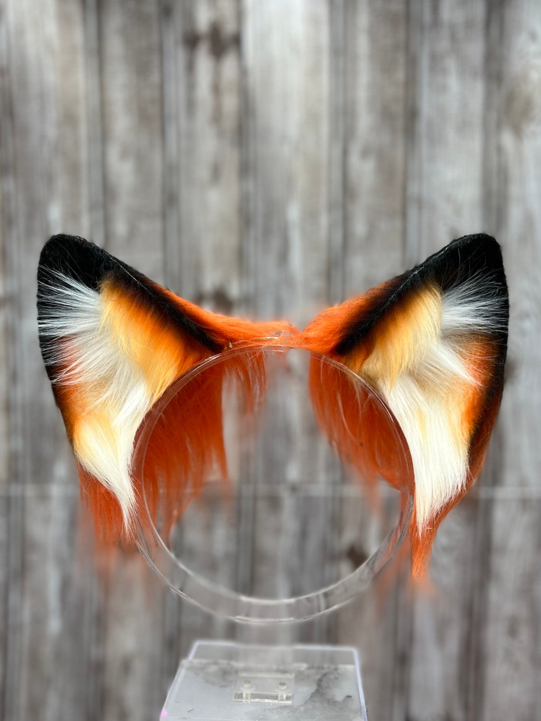 Realistic Fox Ears and Tail Set Faux Fur Kitsune Ears Headband Orange ...