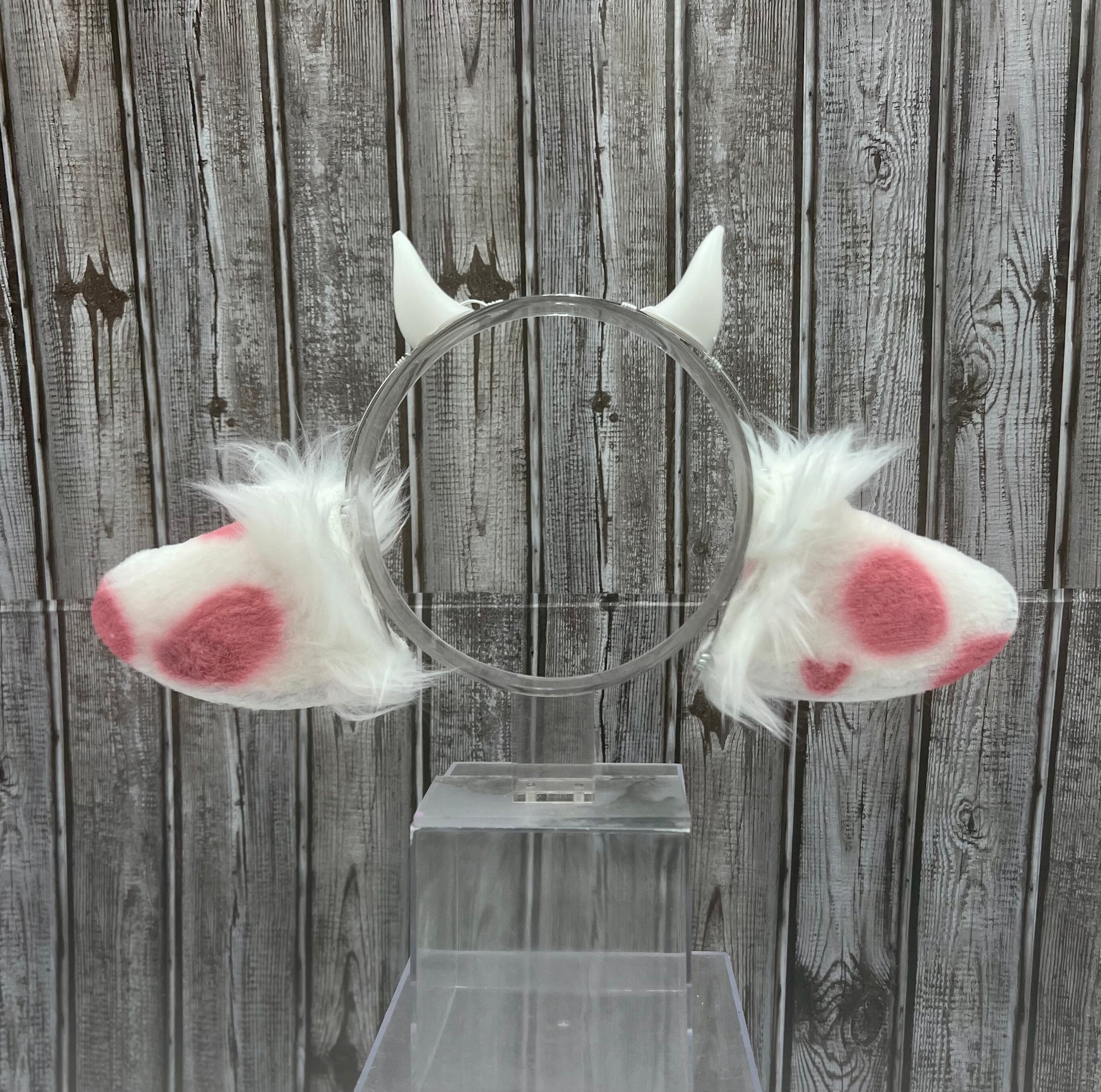 Strawberry Cow Ears With Horns Faux Fur Cow Cosplay Costume Etsy Uk