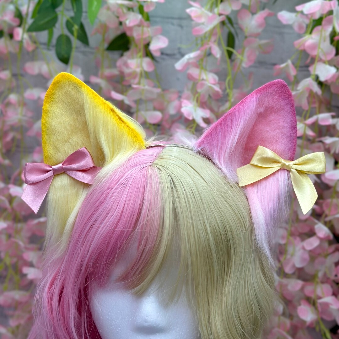 Second Chance Premade Pink and Yellow Cat Ears Headband Cosplay Faux ...