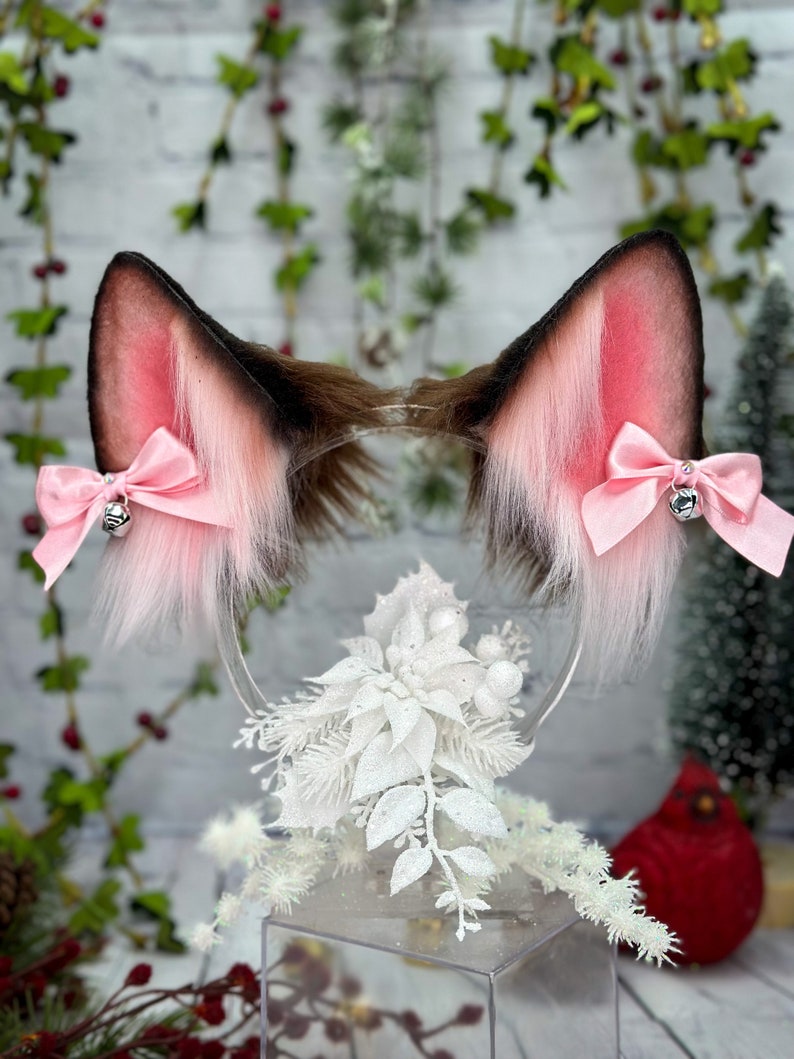 German Shepherd Puppy Ears Headband: Faux Fur Cosplay With Pink Bows - Etsy