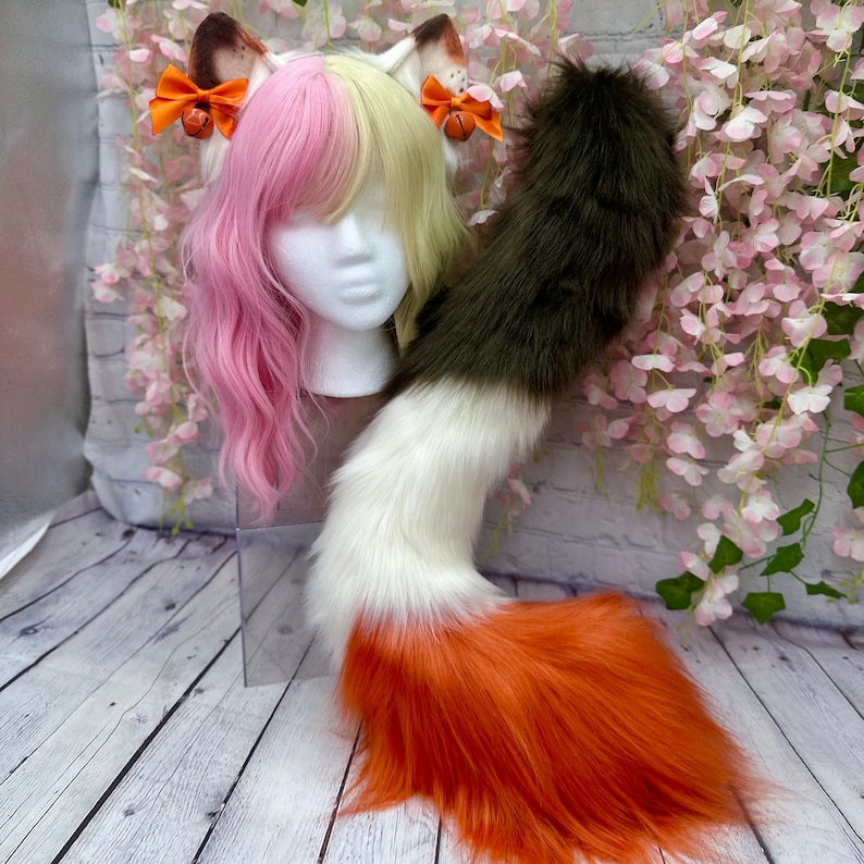 Fall Calico Cat Ears and Tail Set: Faux Fur Neko Cosplay - Etsy