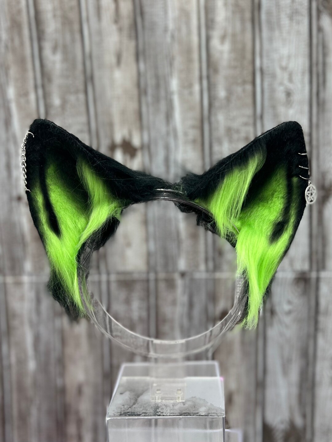 Neon Green and Black Wolf Ear Headband Realistic Puppy Ears Goth Themed ...