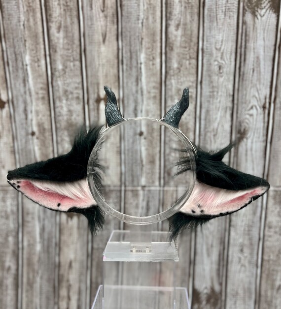 Goth Cow Ears With Horns Faux Fur Cow Cosplay Costume Ears Etsy