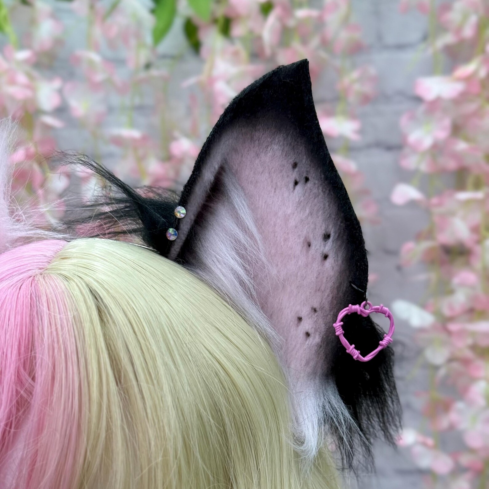 Premade Pastel Pink and Black Bat Ears Bat Ear Headband Kawaii Goth Bat ...