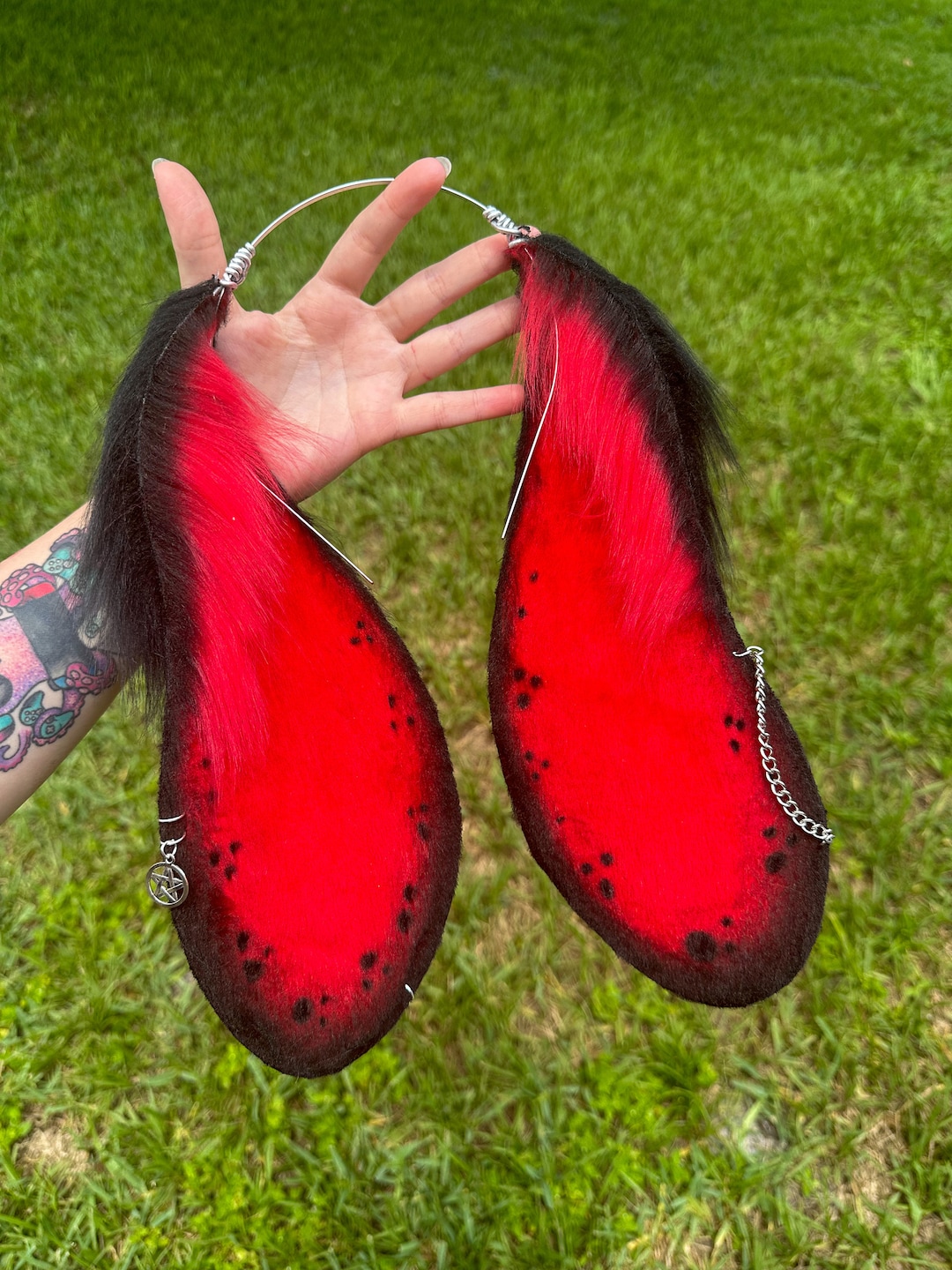 Gothic Red and Black Lop Bunny Ears and Tail Rabbit Ears With Piercings ...