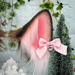 German Shepherd Puppy Ears Headband: Faux Fur Cosplay With Pink Bows - Etsy