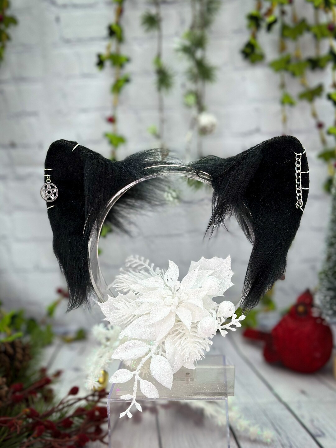 Goth Inspired Black Cat Ears and Tail Set Gothic Black Cat Cosplay Faux ...