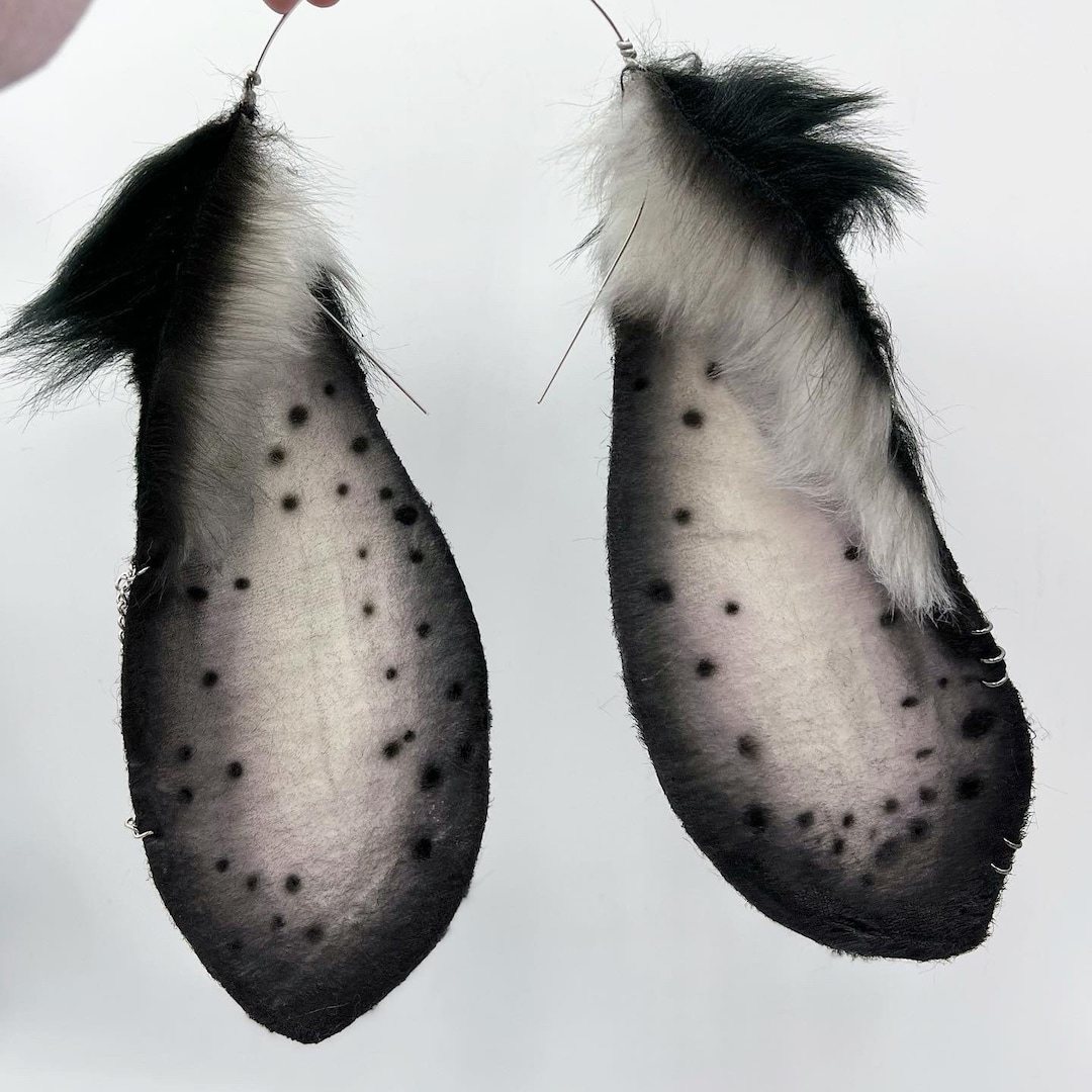 Realistic Black and White Lop Bunny Ears and Bunny Tail Fully Wired ...