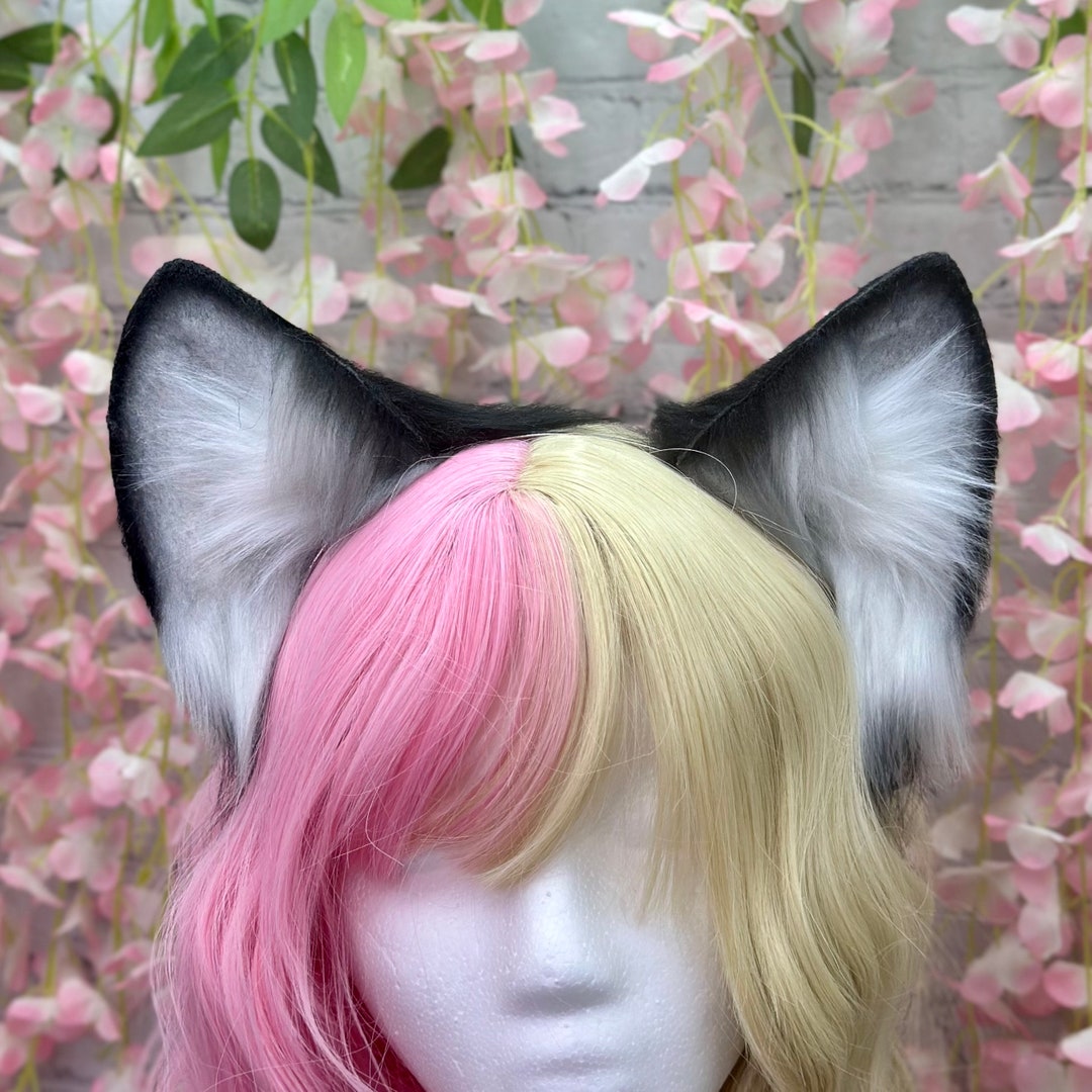Black and White Fox Ears Faux Fur Cosplay Faux Fur Animal Ears Wolf ...