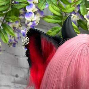 Red and Black Cat Ears With Horns and Tail Devil Cat Ears Nekomimi Red ...