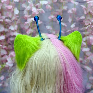 Alien Cat Ears Headband: Green & Blue Antenna Kemonomimi - Etsy