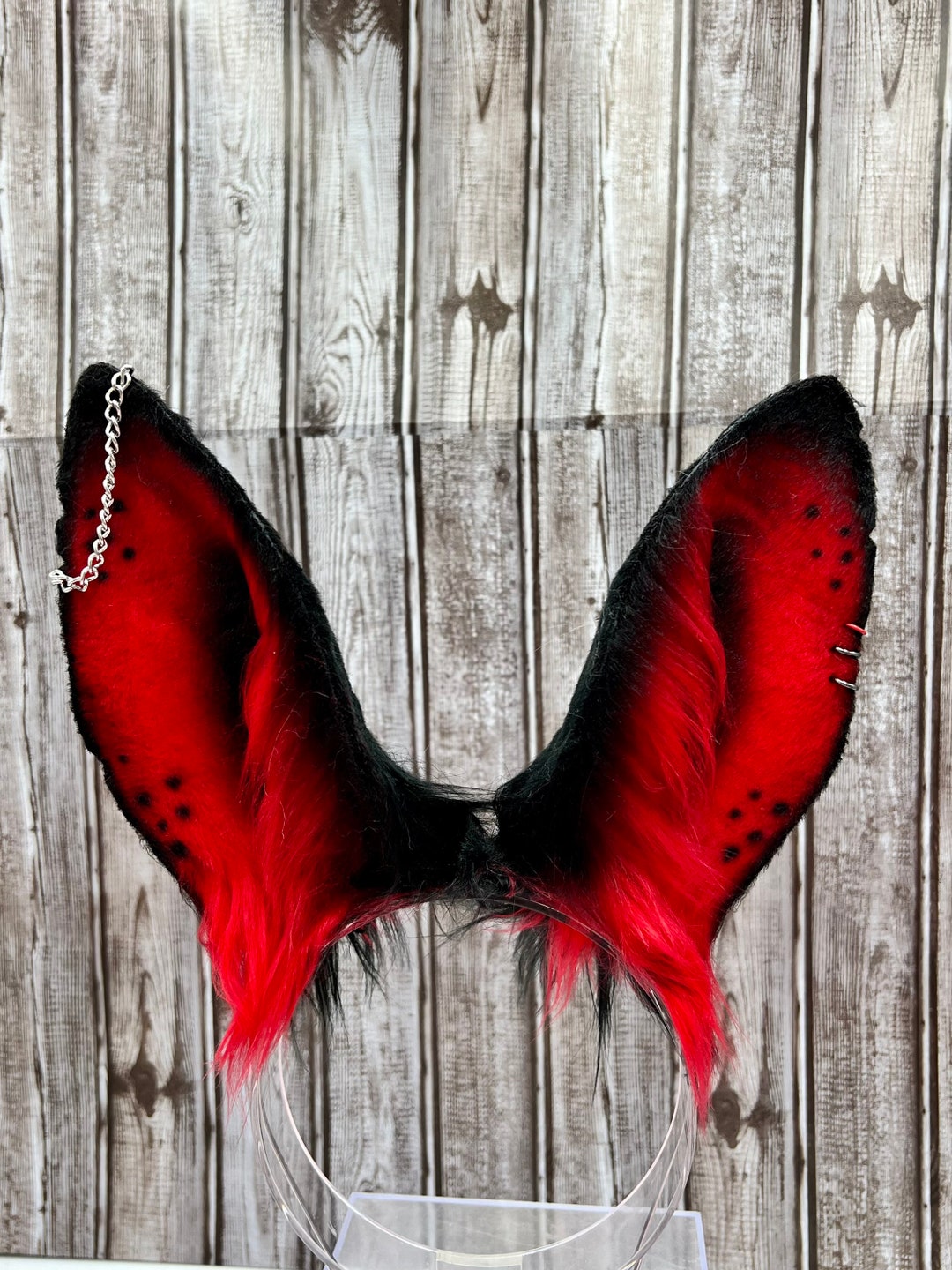 Goth Red and Black Bunny Ears With Piercings Cosplay Faux Fur Bunny ...