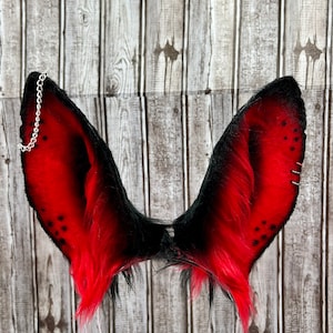 Goth Red and Black Bunny Ears With Piercings Cosplay Faux Fur Bunny ...