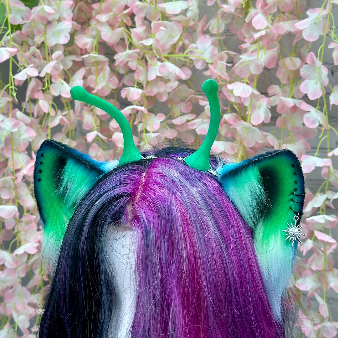 Alien Cat Ears Headband Space Themed Cat Ears Alien Antenna Headband Green Black And Blue Cat