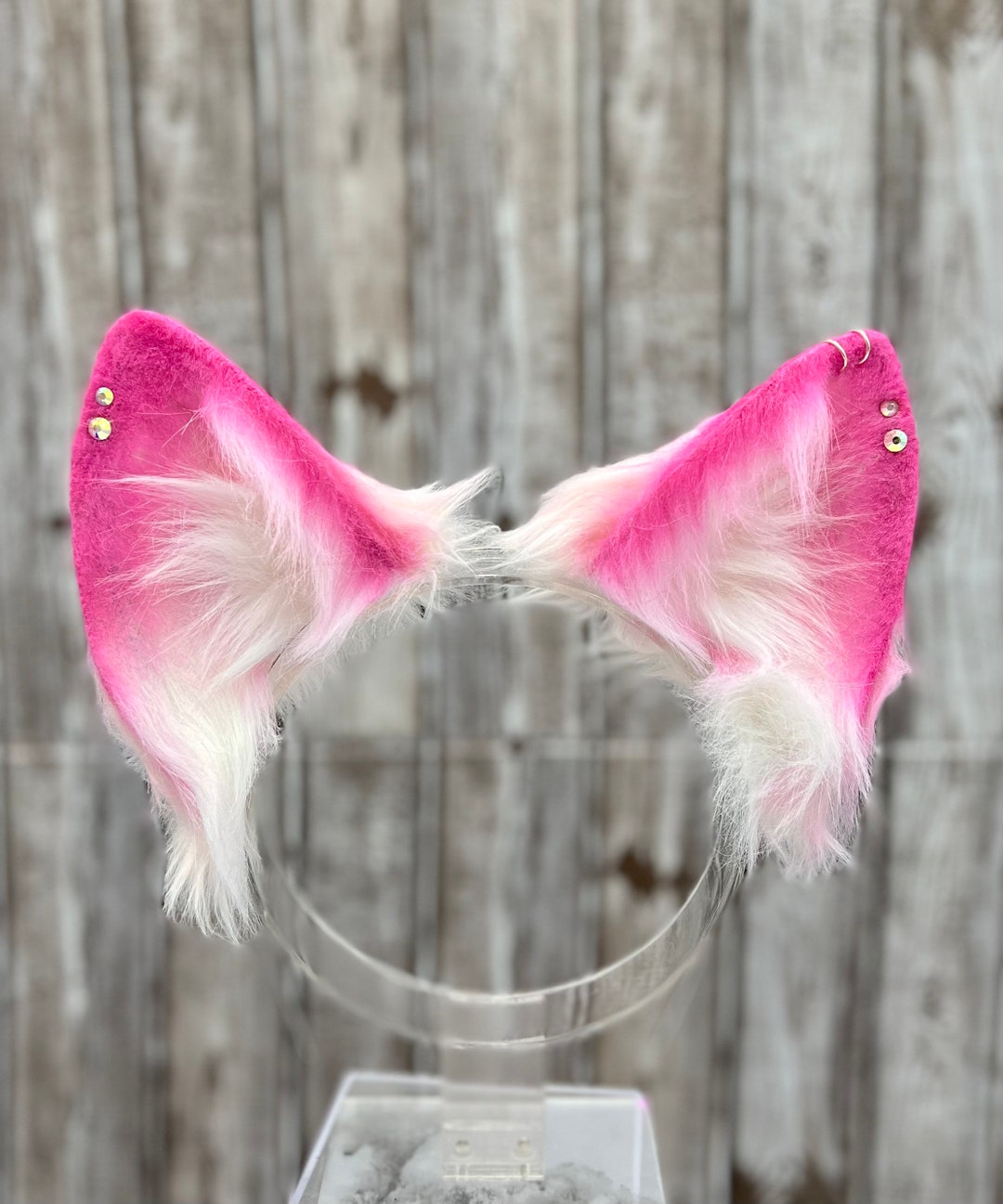 Furry Pink Fox Ear Headband: Kawaii Pierced Cosplay Ears - Etsy