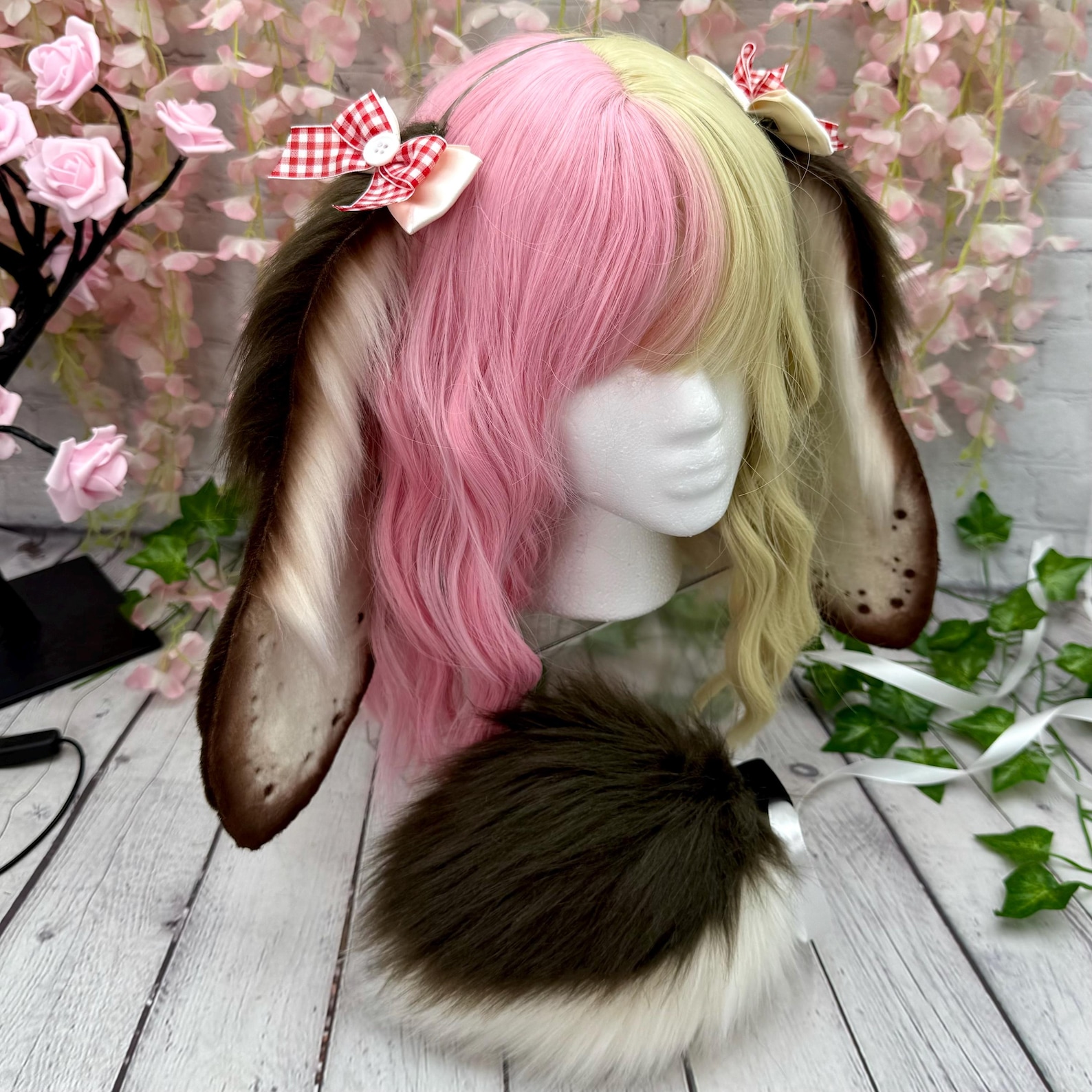 Realistic Cream and Brown Lop Bunny Ears Floppy Chocolate Bunny Rabbit ...