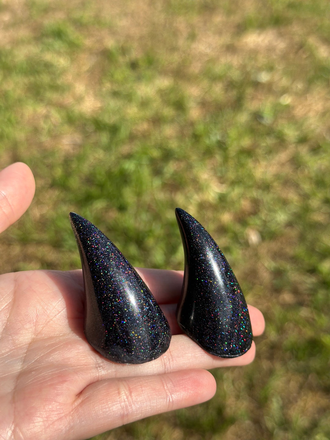 Black Demon Horns Blue Glitter Resin Cosplay Horns Cosplay Fantasy ...