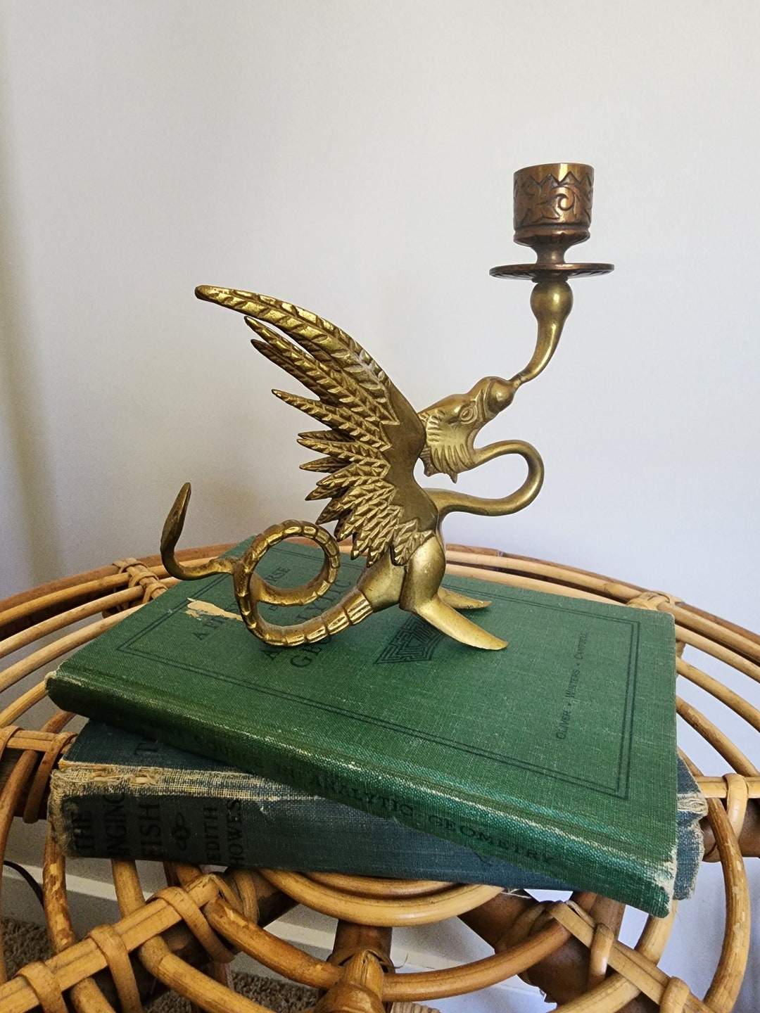 VTG Brass Phoenix Candlestick Holder | Victorian Gold Griffin | Wiccan ...
