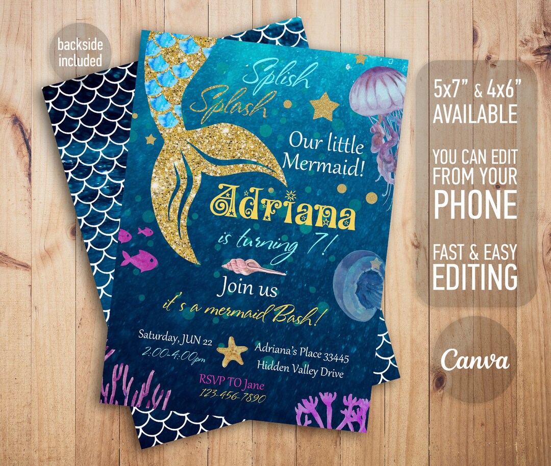 Printable Birthday Invite, Little Mermaid Printable Invitation, Mermaid ...